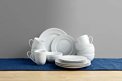 Everyday White by Fitz and Floyd Beaded 16 Piece Dinnerware Set, Service for 4