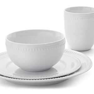 Everyday White by Fitz and Floyd Beaded 16 Piece Dinnerware Set, Service for 4