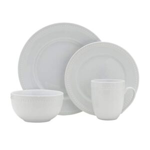 Everyday White by Fitz and Floyd Beaded 16 Piece Dinnerware Set, Service for 4