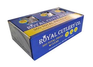 royal cutlery co. disposable cutlery set, color: clear, 360 pieces, heavy duty plastic utensil set, 180 forks, 120 spoons, 60 knives.