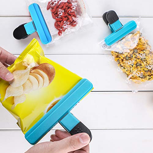 Food Bag Sealing Clips Set - Heavy Duty Food Storage Clips, Chips Bag Clips for Bags Snap Closure Bag Sealer, Large Bag Clips with Air Tight Seal Grip for Food Storage (Blue)