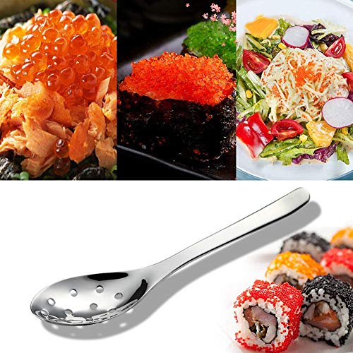 Small Slotted Spoons,AOOSY Modern Stylish Thick Heavy-weight Short handle Stainless Steel 10 Holes Durable Caviar Spoon for Soup Cereals Dips Curry Sauces Stews, Set of 2