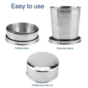 Omabeta Travel Folding Cup, Silver Portable Outdoor Tumbler Stainless Steel Collapsible Folding Cup Mini Lightweight Reusable Mugs with Key Chain for Traveling Camping(250ml)