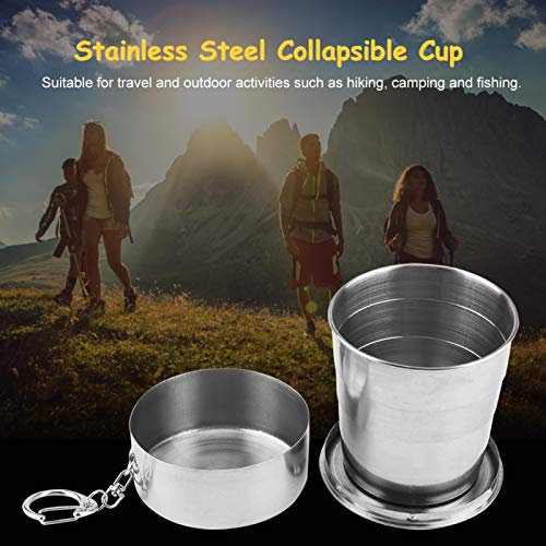 Omabeta Travel Folding Cup, Silver Portable Outdoor Tumbler Stainless Steel Collapsible Folding Cup Mini Lightweight Reusable Mugs with Key Chain for Traveling Camping(250ml)