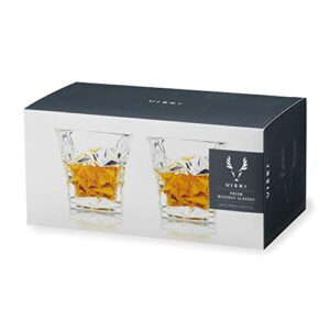 Viski Gem Crystal Whiskey Tumblers Set of 2, Lead-Free Premium Crystal Clear Glass, Striking Lowball Cocktail Glasses, Scotch Glass Gift Set, 10 oz