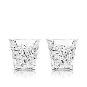 Viski Gem Crystal Whiskey Tumblers Set of 2, Lead-Free Premium Crystal Clear Glass, Striking Lowball Cocktail Glasses, Scotch Glass Gift Set, 10 oz