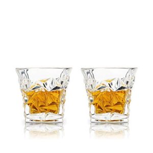 Viski Gem Crystal Whiskey Tumblers Set of 2, Lead-Free Premium Crystal Clear Glass, Striking Lowball Cocktail Glasses, Scotch Glass Gift Set, 10 oz