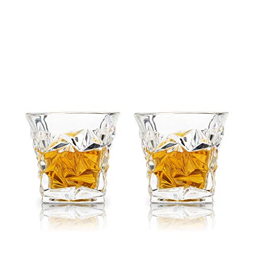 Viski Gem Crystal Whiskey Tumblers Set of 2, Lead-Free Premium Crystal Clear Glass, Striking Lowball Cocktail Glasses, Scotch Glass Gift Set, 10 oz