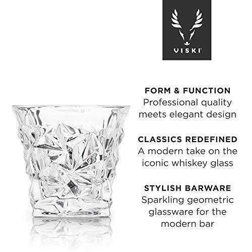 Viski Gem Crystal Whiskey Tumblers Set of 2, Lead-Free Premium Crystal Clear Glass, Striking Lowball Cocktail Glasses, Scotch Glass Gift Set, 10 oz