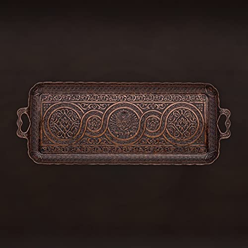 Turkish Ottoman Coffee Tea Beverage Serving Rectangle Tray (Small Tray) (13 INC*5.5 INC) (Copper)