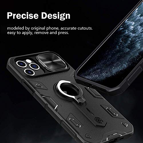 CloudValley Compatible with iPhone 12, 12 Pro Case with Camera Cover & Kickstand, Slide Lens Protector + 360° Rotate Ring Stand, Black Armor Style, Impact-Resistant, Shockproof, Protective Bumper