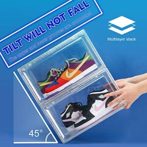 GUEQUITLEX 3 Pack Shoe Boxes Clear Shoe Box Plastic Shoe Display Boxes Organizer Large Shoe Container 14.6''x8.3''x10.2''Magnetic Side Open Stackable Shoe Boxes (Transparent)