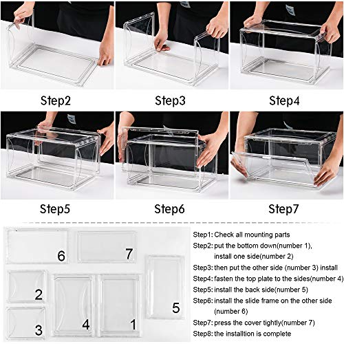 GUEQUITLEX 3 Pack Shoe Boxes Clear Shoe Box Plastic Shoe Display Boxes Organizer Large Shoe Container 14.6''x8.3''x10.2''Magnetic Side Open Stackable Shoe Boxes (Transparent)