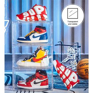 GUEQUITLEX 3 Pack Shoe Boxes Clear Shoe Box Plastic Shoe Display Boxes Organizer Large Shoe Container 14.6''x8.3''x10.2''Magnetic Side Open Stackable Shoe Boxes (Transparent)