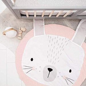 lacomfy nursery rug round baby rug pink rabbit mat cartoon animal sleeping rugs for girls, children game mat cotton floor play mat blanket play carpet for girls 37.4in (rabbit-pink)