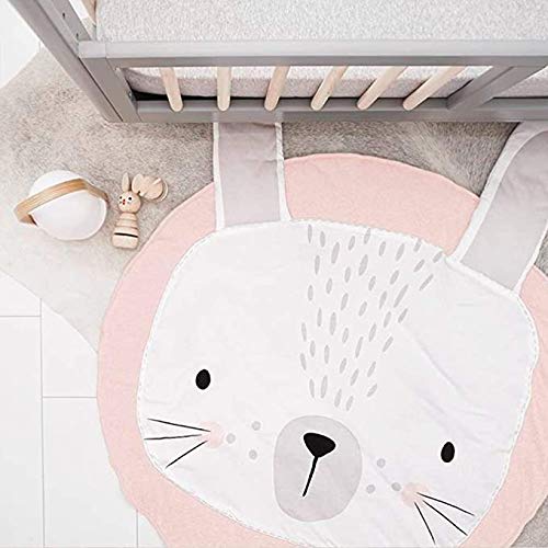 Lacomfy Nursery Rug Round Baby Rug Pink Rabbit Mat Cartoon Animal Sleeping Rugs for Girls, Children Game Mat Cotton Floor Play Mat Blanket Play Carpet for Girls 37.4in (Rabbit-Pink)