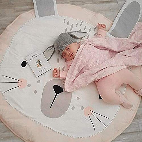 Lacomfy Nursery Rug Round Baby Rug Pink Rabbit Mat Cartoon Animal Sleeping Rugs for Girls, Children Game Mat Cotton Floor Play Mat Blanket Play Carpet for Girls 37.4in (Rabbit-Pink)