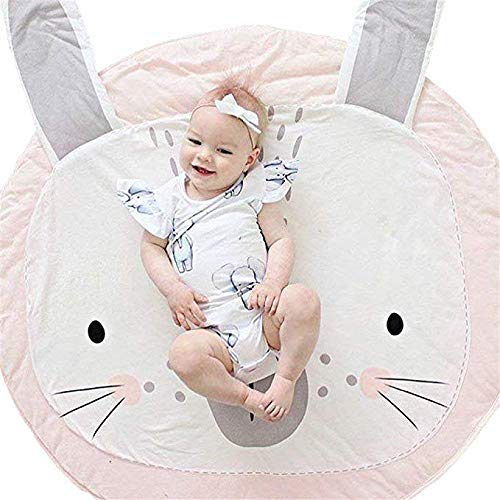 Lacomfy Nursery Rug Round Baby Rug Pink Rabbit Mat Cartoon Animal Sleeping Rugs for Girls, Children Game Mat Cotton Floor Play Mat Blanket Play Carpet for Girls 37.4in (Rabbit-Pink)