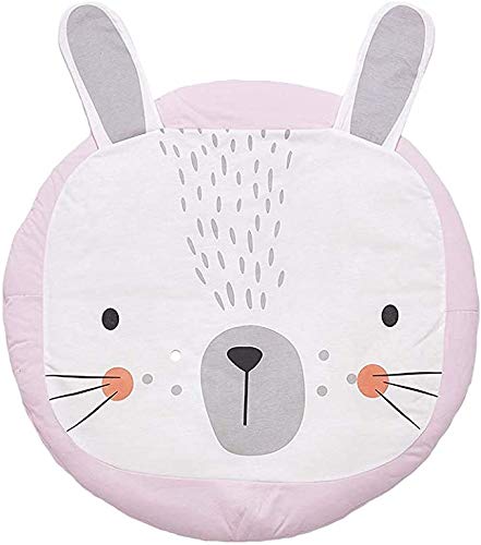 Lacomfy Nursery Rug Round Baby Rug Pink Rabbit Mat Cartoon Animal Sleeping Rugs for Girls, Children Game Mat Cotton Floor Play Mat Blanket Play Carpet for Girls 37.4in (Rabbit-Pink)