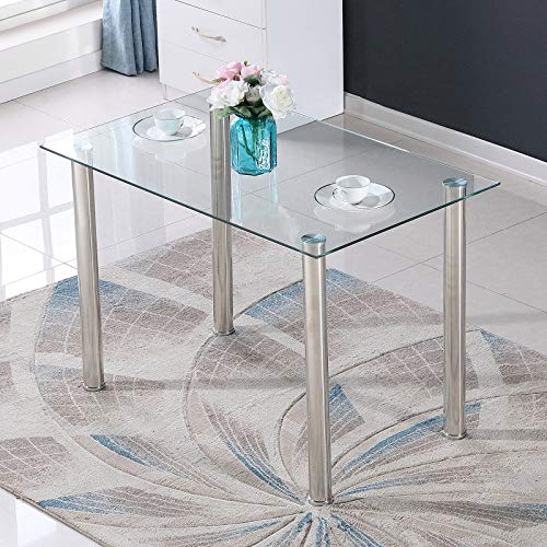 COSVALVE Tempered Glass Dining Table,Table with Rust Resistant Legs,for Kitchen Dining Room Restaurant Coffee Shop Domestic 28in x 43in(Clear Dining Table)