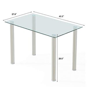 COSVALVE Tempered Glass Dining Table,Table with Rust Resistant Legs,for Kitchen Dining Room Restaurant Coffee Shop Domestic 28in x 43in(Clear Dining Table)