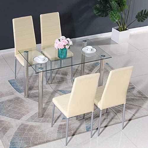 COSVALVE Tempered Glass Dining Table,Table with Rust Resistant Legs,for Kitchen Dining Room Restaurant Coffee Shop Domestic 28in x 43in(Clear Dining Table)