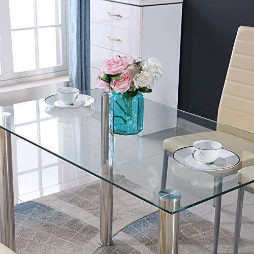 COSVALVE Tempered Glass Dining Table,Table with Rust Resistant Legs,for Kitchen Dining Room Restaurant Coffee Shop Domestic 28in x 43in(Clear Dining Table)