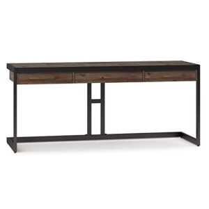 simplihome erina solid wood and metal modern industrial 72 inch wide home office desk, writing table, workstation, study table furniture in rustic natural aged brown with 2 drawers