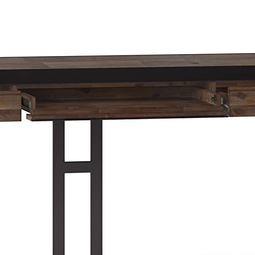 SIMPLIHOME Erina SOLID WOOD and Metal Modern Industrial 72 inch Wide Home Office Desk, Writing Table, Workstation, Study Table Furniture in Rustic Natural Aged Brown with 2 Drawers