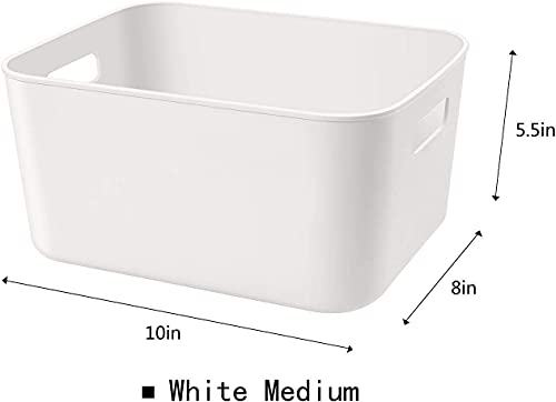 Amyup Set Of 2 Plastic Storage Bins,10.5×8×5.5" Versatile Kitchen Pantry Organization and Storage,for Plastic Storage Container Under Bed,Under Sink Bathroom Organizer (2 Pack Medium, White)