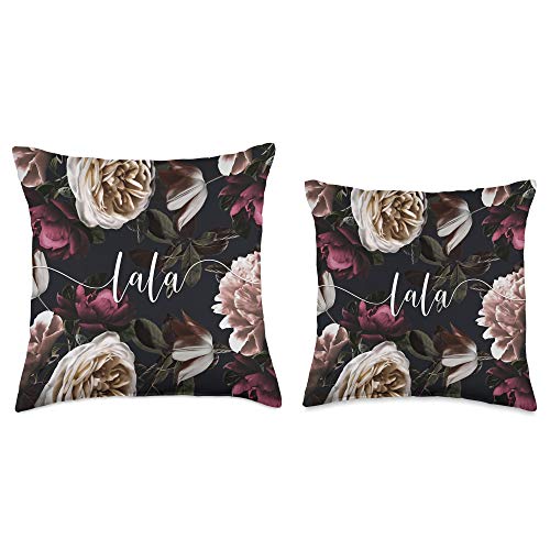 Lala Personalized Girls & Womens Name Gifts Lala-Elegant Floral Rose & Peony Personalized Name Throw Pillow, 16x16, Multicolor