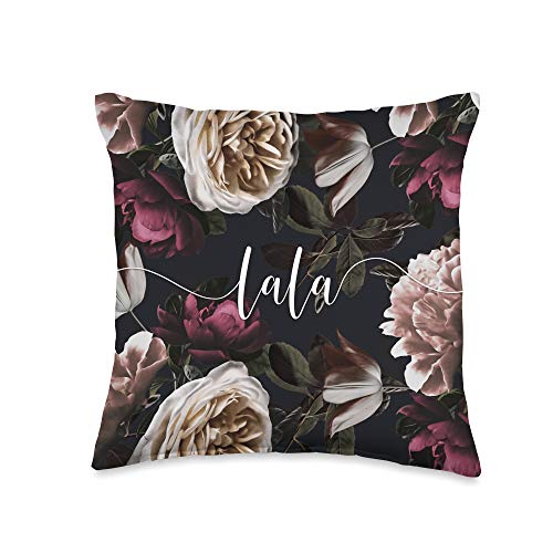 Lala Personalized Girls & Womens Name Gifts Lala-Elegant Floral Rose & Peony Personalized Name Throw Pillow, 16x16, Multicolor