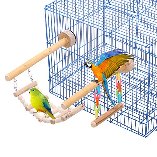 SAWMONG Bird Playground Parrot Stand Birdcage Playstand Pet Play Climb Gym Parakeet Cage Decor Budgie Perch Stand with Ladder and Swing Bird Chew Toys Wooden Perch for Conure Cockatiel Finch