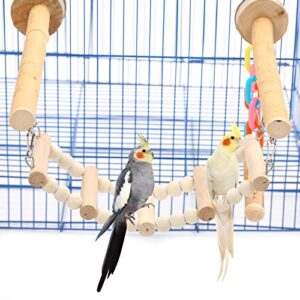 SAWMONG Bird Playground Parrot Stand Birdcage Playstand Pet Play Climb Gym Parakeet Cage Decor Budgie Perch Stand with Ladder and Swing Bird Chew Toys Wooden Perch for Conure Cockatiel Finch