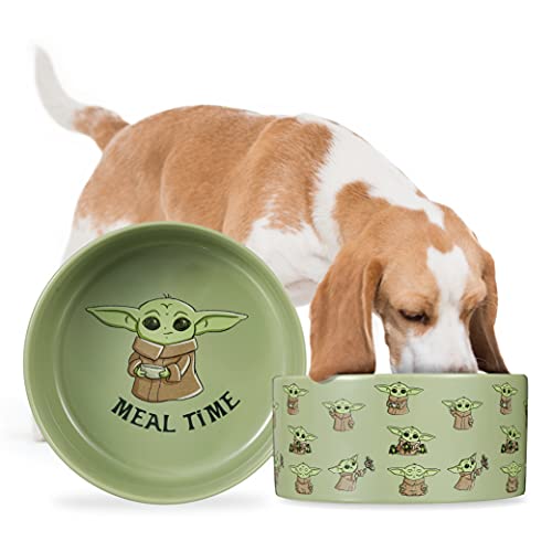 STAR WARS The Mandalorian Baby Yoda Ceramic Dog Bowl, 3.5 Cups | Meal Time Dog Food Bowl, Green Dog Bowl with Baby Yoda | Dog Water Bowl for Dry Food or Wet Food,1 Count (Pack of 1),FF16627