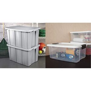 sterilite 16796a04 storage tote, 30 gallon, cement lid and base (pack of 4) & 19849806 18 quart/17 liter ultra latch box, clear with a white lid and black latches, 6-pack