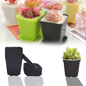 24 Pack 3 Inch Black Square Plastic Nursery Pots,Flowers Plant Pot Container with Saucers for Indoor Outdoor Plants,Herbs,Foliage Plant and Seeding Nursery