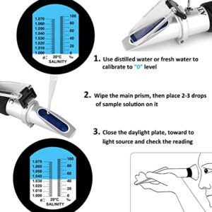 Hallocool Salinity Refractometer for Aquarium Seawater Marine Fishkeeping Saltwater Refractometer Dual Scale Specific Gravity Salinity Tester 0-100‰ & 1.000-1.070 Salinity Hydrometer with ATC