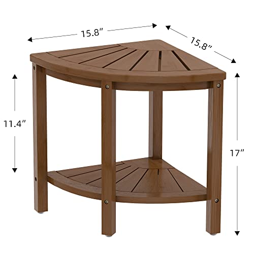 Zhuoyue Bamboo Corner Shower Stool Bench Waterproof with Storage Shelf, for Shaving Legs or Seat in Bathroom & Inside Shower (Walnut)