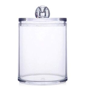 1 piece makeup organizer round clear acrylic makeup organizer cotton swab jar cotton swab ball pad holder dispenser makeup cosmetic storage organizer box, transparent