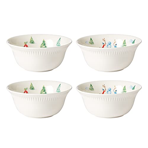 Lenox Profile Snow Day 4-Piece All-Purpose Porcelain Bowl Set, 3.20, White,16 ounce