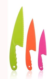 rhy 3pcs 3 colors plastic kitchen knife set 3 sizes kids nylon knife children safety cooking chef knives for fruit lettuce vegetable salad bread ，nylon kitchen knife for lettuce or salads