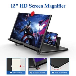 12" Screen Magnifier – 3D HD Cell Phone Magnifing Screen Enlarger Projector for Movies Videos and Gaming – Foldable Phone Stand Holder with Screen Amplifier Compatible with All Smartphones