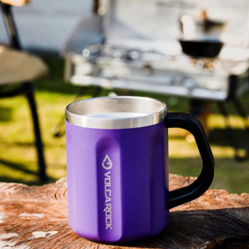 VOLCAROCK Camping Mug with Lid and Handle, 16oz Insulated Stainless Steel Coffee Travel Mug, BPA Free Coffee Mug, Perfect for Hot & Cold Drinks (Grey)