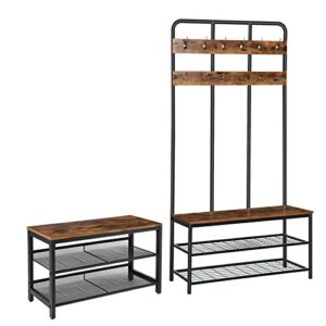 hoobro hall tree and shoe bench bundle, coat rack shoe bench, 3-tier shoe rack, industrial shoe storage unit flat & slant adjustable shoe organizer shelf