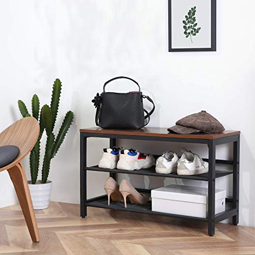 HOOBRO Hall Tree and Shoe Bench Bundle, Coat Rack Shoe Bench, 3-Tier Shoe Rack, Industrial Shoe Storage Unit Flat & Slant Adjustable Shoe Organizer Shelf