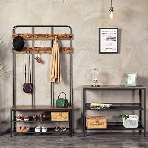 HOOBRO Hall Tree and Shoe Bench Bundle, Coat Rack Shoe Bench, 3-Tier Shoe Rack, Industrial Shoe Storage Unit Flat & Slant Adjustable Shoe Organizer Shelf