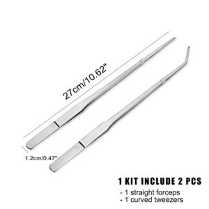 Longjet Feeding Tongs, 2 Pcs 10.6 Inch Stainless Steel Long Tweezers Forceps, for Reptile Lizards, Gecko, Bearded Dragon, Snake, Turtle Feeder and Aquarium Aquatic Plant Bonsai Starter Tools