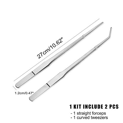 Longjet Feeding Tongs, 2 Pcs 10.6 Inch Stainless Steel Long Tweezers Forceps, for Reptile Lizards, Gecko, Bearded Dragon, Snake, Turtle Feeder and Aquarium Aquatic Plant Bonsai Starter Tools