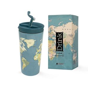 idrink® - stainless steel insulated travel mug | thermos 350 ml 10 hours cold 6 hours hot (blue maps)